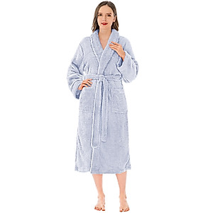 PAVILIA Premium Womens Plush Soft Robe Fluffy, Warm, Fleece Sherpa Shaggy Bathrobe (S/M, Light Blue)