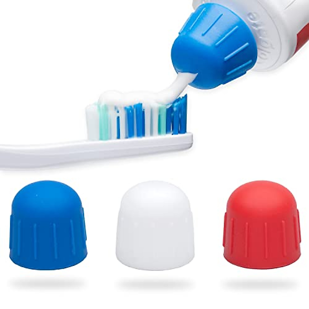 Toothpaste Topper, Self Closing Toothpaste Cap Dispenser, Self Cleaning Toothpaste Caps Top, Zero Waste Cap, Red White and Blue Silicone Toothpaste Cap