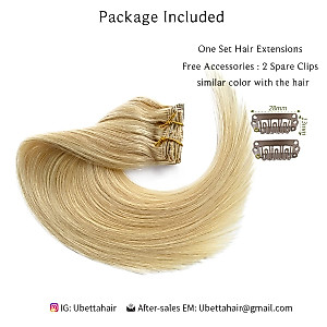 Clip in Hair Extensions Real Human Hair, Bleach Blonde Real Hair Extensions Clip in Human Hair, 7 Pieces 70G Double Wefts Remy Human Hair Clip in Extensions 16 Inch Clip-ins for Fine Hair Women