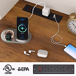 Farmhouse 67" H Executive Desk with Hutch,Office Desk with 5 Drawers, Computer Desk with Storage Cabinet & File Drawers and Charging Station, Wood Workstation for Home Office and Study