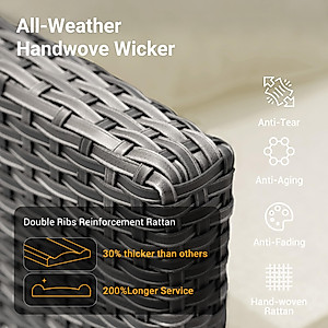 VONZOY 6 Pieces Patio Furniture Set with 44" Gas Fire Pit Table, Outdoor Sectional Conversation Sets, All-Weather Wicker Rattan Sofa w/Gas Fire Pit, Ottoman, Thick Cushion Khaki