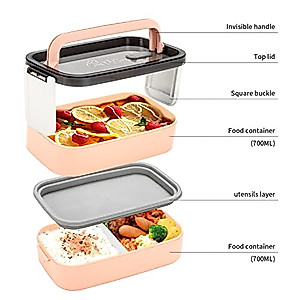PVSpro JUST FOR YOU Bento Box Set with Insulated Tote, Mug & Cutlery Set, Stackable Bento Box for Lunch, Bento Kit Lunch Box with Handle, Large Bento Lunchbox Container, Japanese Bento (Pink)