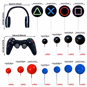 30 PCS Video game themes Cake Toppers ,Headset Cake Decoration Ball , Controller Cake Decoration for Birthday Party Cake Decoration (Colour)