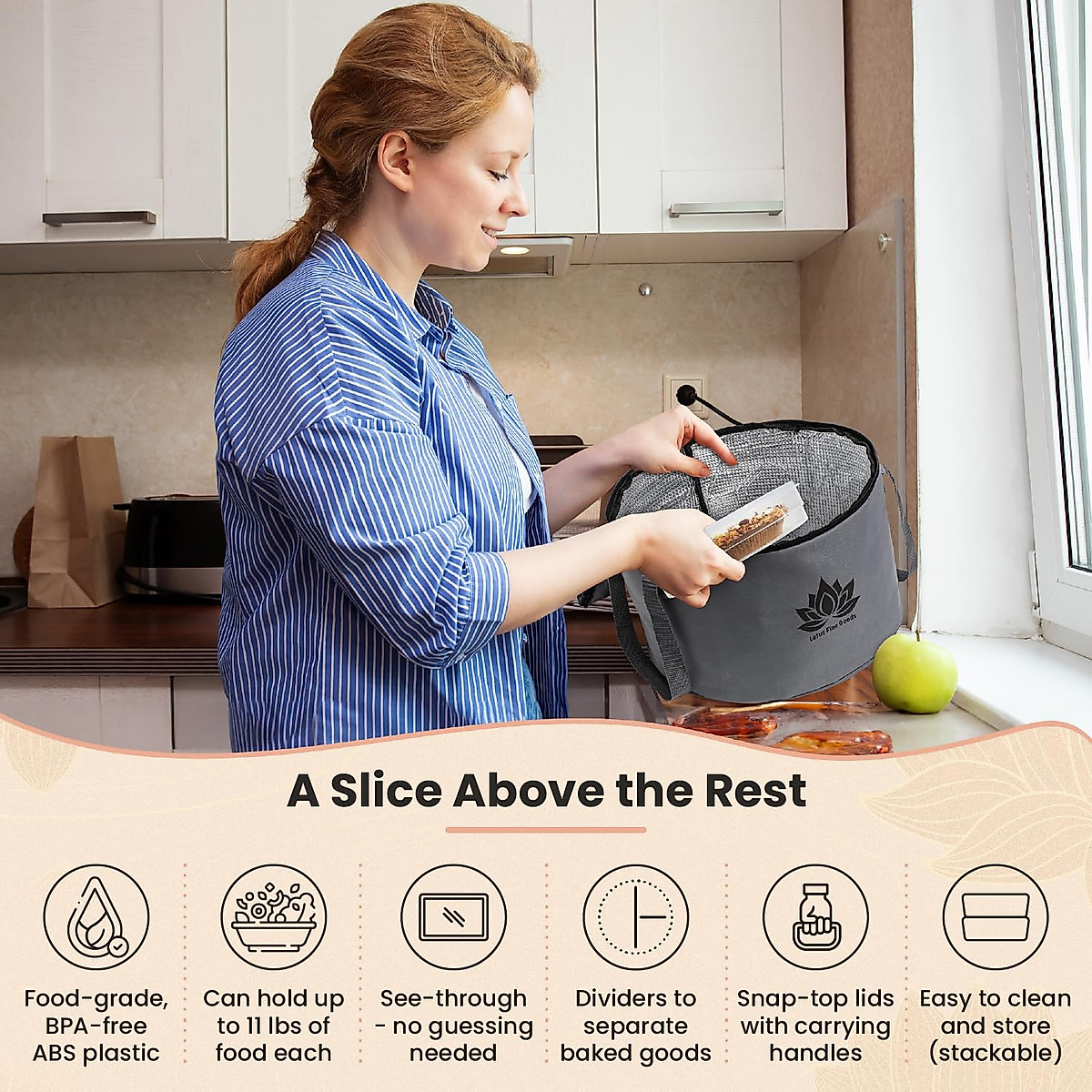 2 Pack Pie Carrier with Lid & Insulated Food Carrying Case Bag - 12" Food Storage Containers for Pies, Cheesecake, Flan, Pizza, Tortilla & More