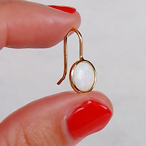 Opal Earrings for Women Gold Plated - Dainty Earrings for Women, 14K Gold Plated Dainty Gold Earrings, Gold Dangly Earrings for Woman, Created White Opal Jewelry for Women, Bridesmaid Earrings