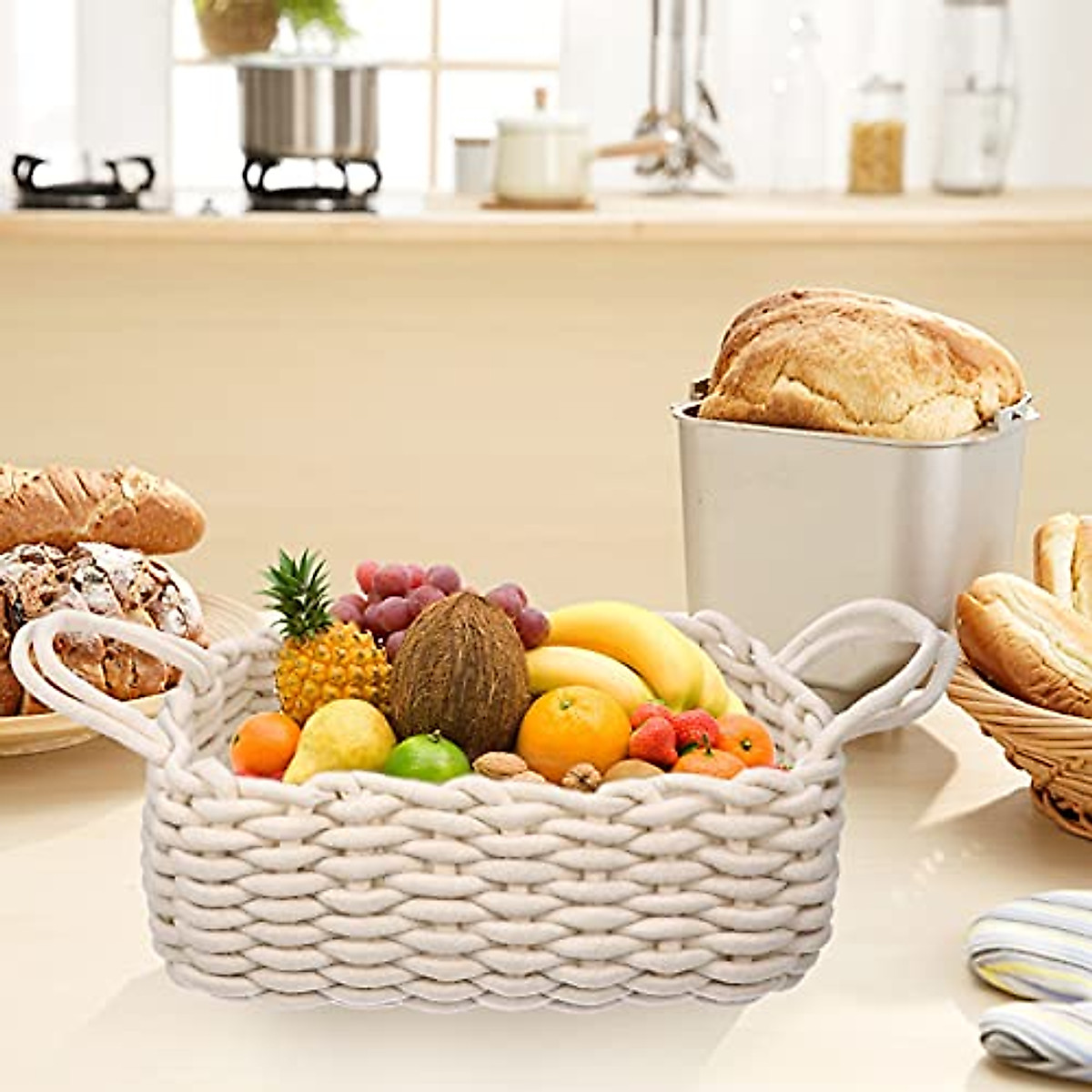 Veemoon Storage Bins Storage Bins Sundries Container Basket Woven Cotton Rope cotton woven basket cotton thread basket woven storage basket Storage Basket, Cotton Small Basket Baskets
