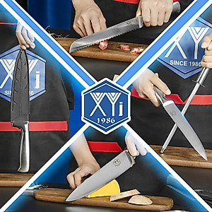 XYJ Professional Knife Sets,Chef Knife Set with Bag,Case,Scissors,Culinary Kitchen Butcher Meat Cleaver,Cooking Cutting,Bread,Utility,Fruit