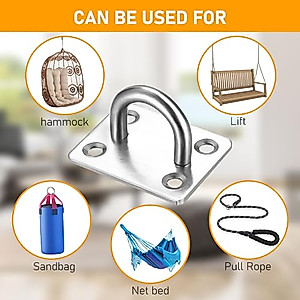 Zxglxinyao Square pad Eye Plate, 4 Pcs Heavy Duty Pad Eye Plate U Hooks, Staple Ring Hook, Ceiling Hooks Wall Mount for Hanging Yoga Swing Hammocks Suspension Hooks Hanger, with Screws, Anchors