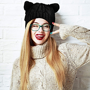 UmbWorld Women Girls Boys Teens Cute CAT Kitty Ears Knitted Crochet Cable Rib Hat Cap Beanie (Black)