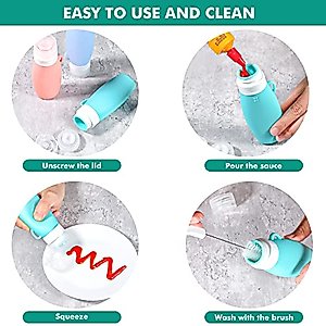 Webake 3oz Squeeze Salad Dressing Bottles with Cleaning Brush, 4 Pack Small Salad Dressing Container to Go