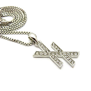 BLINGFACTORY WHITE GOLD PT ICED MGK XX PENDANT & 2mm 18" 20" 24" BOX CHAIN HIP HOP NECKLACE (18" CHAIN)