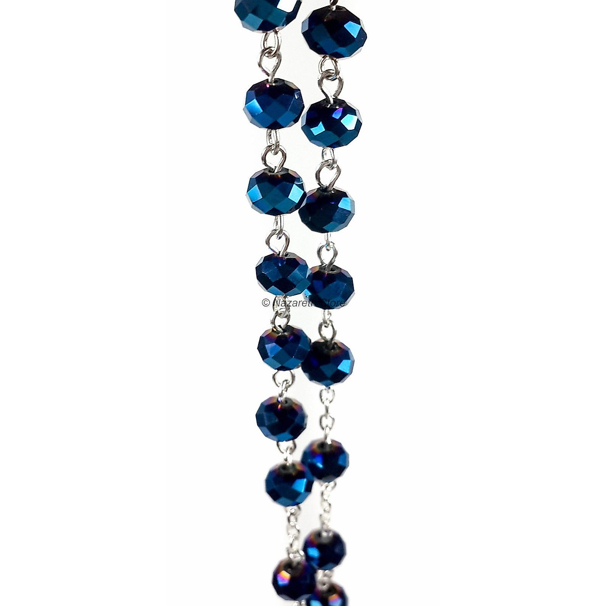 Nazareth Store Deep Blue Crystal Beads Rosary Catholic Necklace Holy Soil Medal Cross Crucifix Velvet Bag