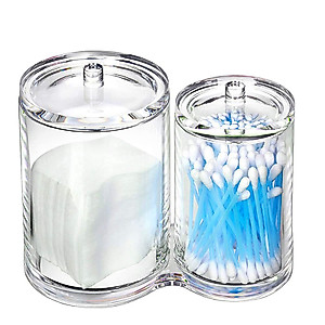 JFHEUEHY Clear Plastic Qtips Holder Organizer Storage Box for Cotton Balls, Swabs, Rounds, and Floss - Stylish Bathroom Essential