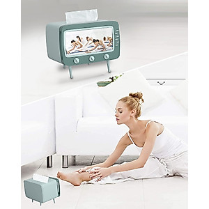SGVAHY Tissue Box Holder Retro TV Tissue Box Cover Cute and Practical Cell Phone Holder Tampon Holder for Bathroom, Kitchen, Bedroom Dressers, Desks and Tables, Night Stands, Creative Gift (TV Green)