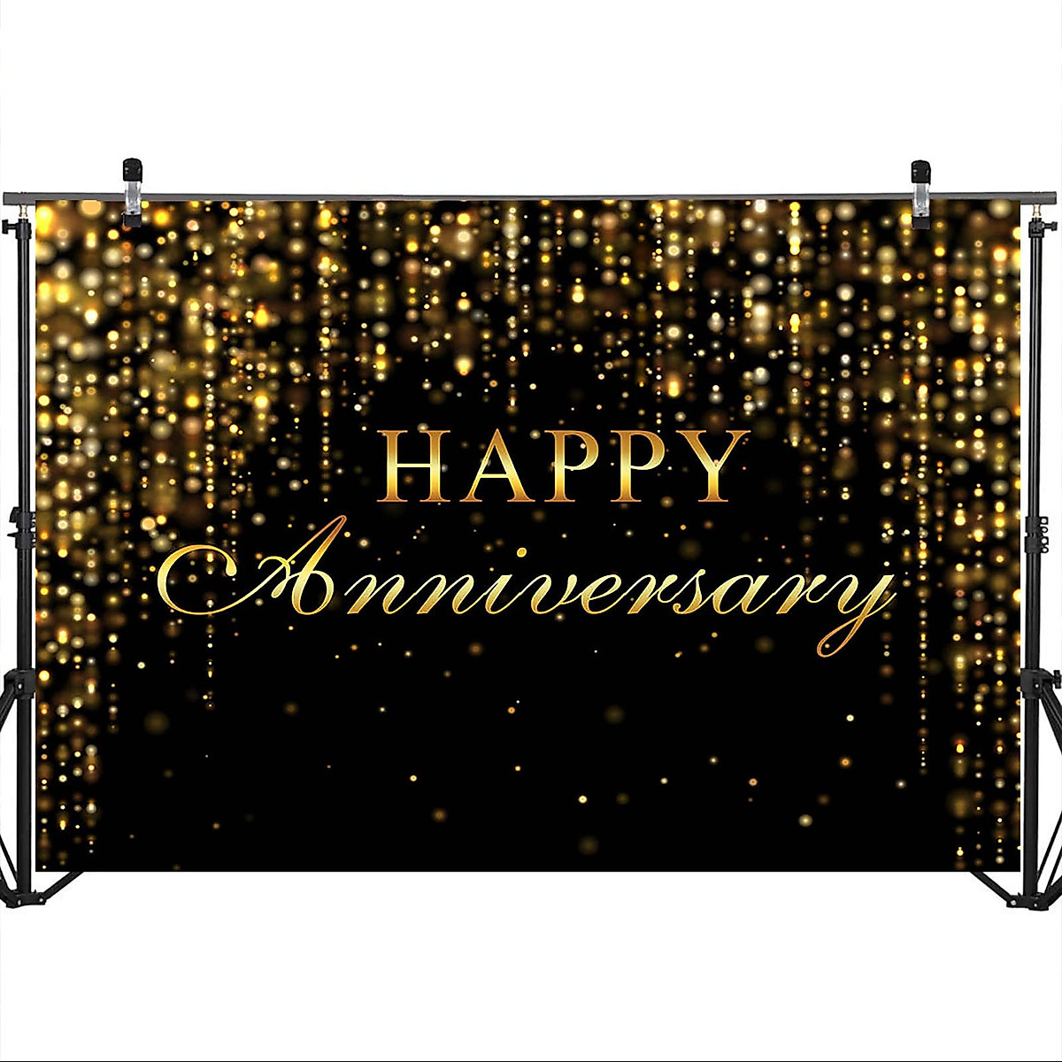 Mocsicka Black and Gold Happy Anniversary Backdrop Gold Glitter Bokeh Spot Wedding Anniversary Bridal Shower Party Decorations Cheers to Wedding Miss to Mrs Photography Background (Gold, 7x5ft)