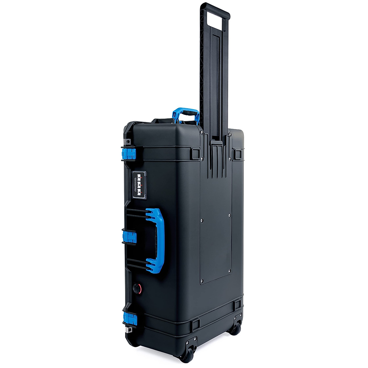 Pelican Color Case Black Pelican 1615 Air case with Blue Handles & latches. Comes with Foam & with Wheels.