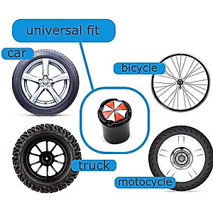 4Pcs Car Tire Valve Stem Cover Caps and a Wrench Keychain Combo Set Fit for Focus 2 3 Fiesta ST Mustang Mk1 - with Umbrella Corporation Emblem Logo Resident Evil Decorative Accessory (Black)