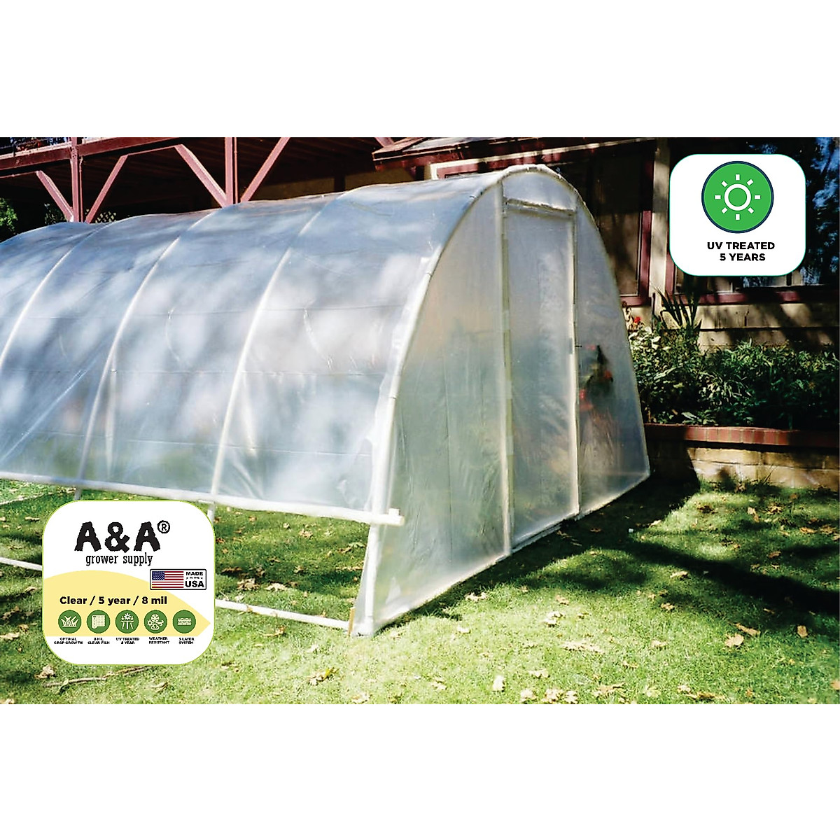 A&A Greenhouse Clear Plastic Film Polyethylene Covering Gt5 Year 8 Mil. - UV Protection - (12 ft. W x 25 ft. L)