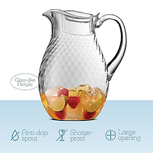 MosJos Acrylic Pitcher (72 oz), Clear Plastic, Water Pitcher with Lid, Shatterproof, BPA-Free Clear Pitcher, Ideal for Sangria, Lemonade, Juice, Iced Tea & More (Clear - Disign)