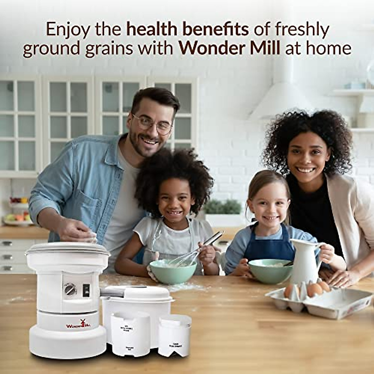 WONDERMILL- Grain Grinder Mill with Flour Canister, Grains & Beans Attachment - Electric Grain Mill Grinder, Wheat Grinder, Flour Mill Machine & Flour Mill Grinder for Home and Professional Use