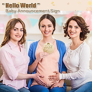Rainbow Wooden Baby Announcement Sign Hello World Newborn Gift Share Baby's Birth Information Customizable Keepsake 10CM Diameter, 0.25CM Thick Wood Material