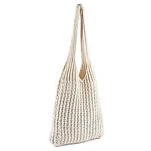 ENBEI Women's Shoulder Handbags Hand crocheted Bags large Shoulder Shopping Bag tote bag aesthetic cute tote bags (White)