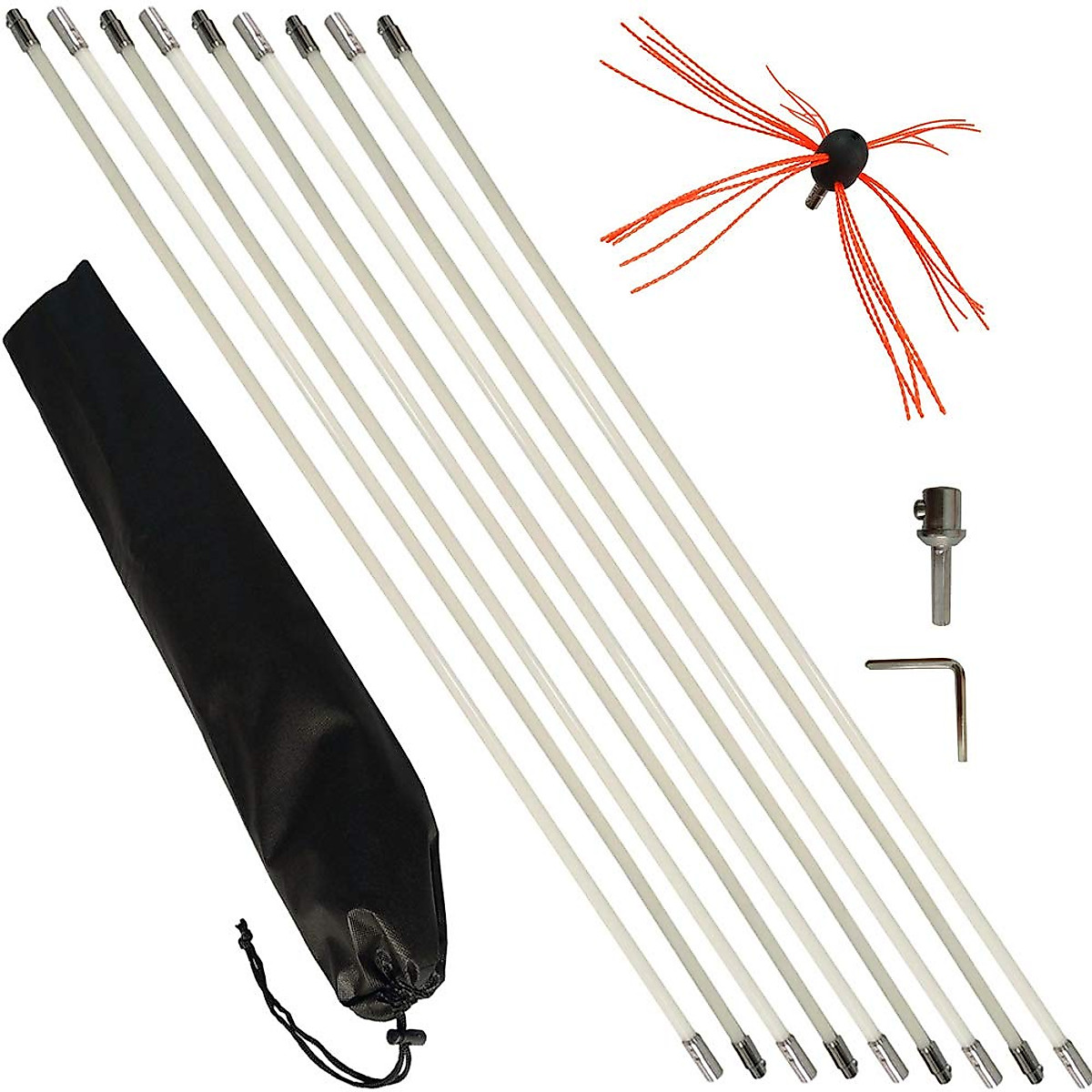 Xedragony Chimney Cleaning Brush Fireplace Flue Sweep Whip Cleaner Tools 30 Feet Rotary System Flexible 9 Rods Kit Drill Powered