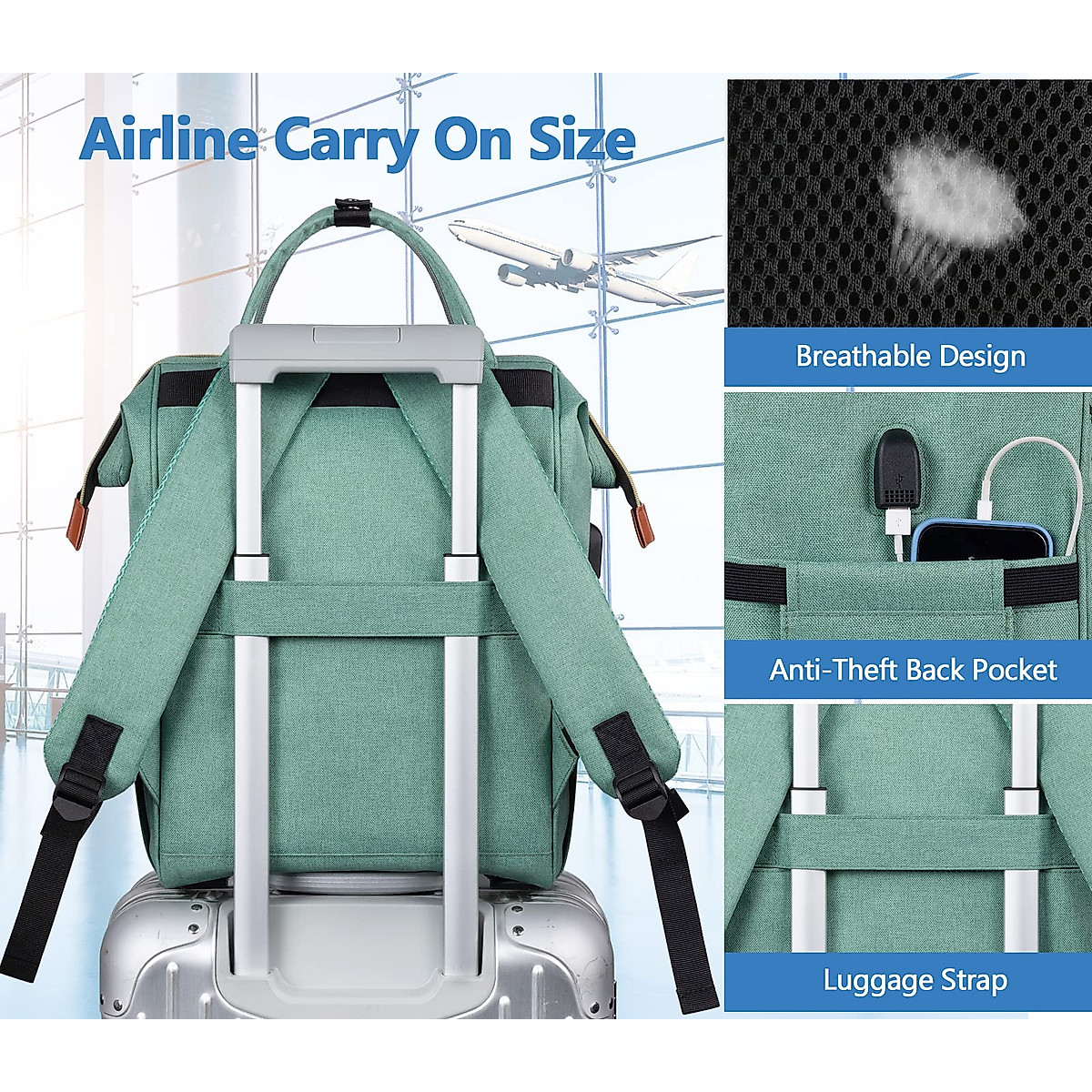 kasibon Travel Laptop Backpack for Women Men, Wide Top Open College School Work Computer Bag Back Pack Book Bag Casual Water Resistant Anti Theft USB Charging Port Fits 15.6 Inch Notebook