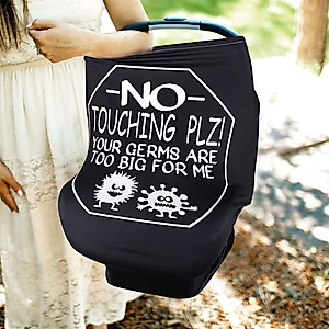 Metplus Car Seat Covers for Babies, Metplus Infant Carseat Canopy Nursing Breastfeeding Cover, Stretchy Carrier Cover for Stroller Shopping Cart, Newborn Boys Girls Shower Gift - No Touching Sign