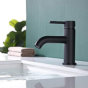 JAKARDA Single Handle Black Bathroom Faucet with Brass Drain Assembly and Escutcheon, Matte Black (Matte Black-JO1)
