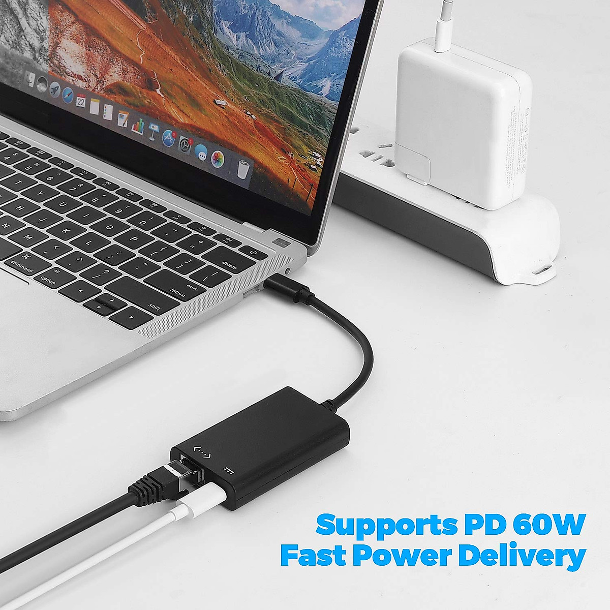 Unknown USB C to Ethernet Adapter with Fast 60W Charging, Compatible with Windows, Mac, Chrome OS