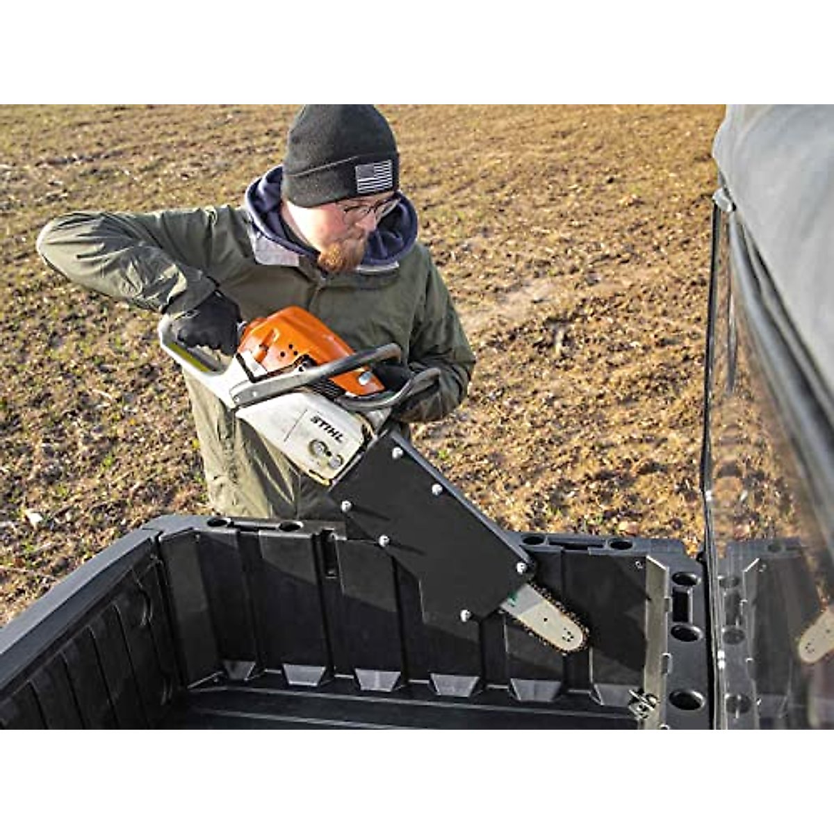 SuperATV Chainsaw Mount for Polaris Ranger and Polaris General (All Years and Models) | Includes Latch & Go Tie Downs for Easy Install | Made from Heavy-Duty UHMW | UV-Resistant Powder Coating