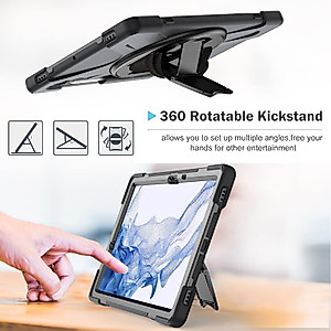 ProCase Galaxy Tab S8 Plus 2022 / S7 Plus 12.4” 2020 Case with S Pen Holder (Model SM-X800/X806/T970/T975), Rugged Heavy Duty Shockproof Case with Hand Strap Rotating Kickstand Protective Cover–Black