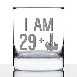 29 + 1 Middle Finger - Funny 30th Birthday Whiskey Rocks Glass Gifts for Men & Women Turning 30 - Fun Whisky Drinking Tumbler