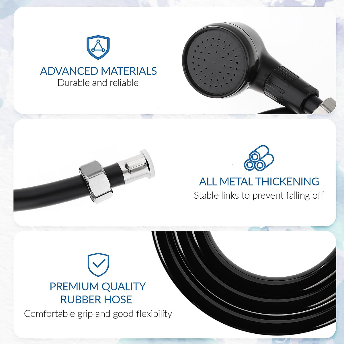 Bathtub Faucet Sprayer Attachment - Portable Shampoo Bowl Sink Shower Head and Black Rubber Hose Replacement Part for Salon, Barber Shop, Spa, Rehab