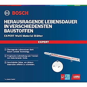 Bosch Professional 3pcs Expert Multi Material T367XHM Jigsaw Blade (for Tough Steel, Aluminium, Wood with Metal, Construction Wood, Plastics, Length 132 mm, Accessory Jigsaw)