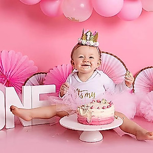 Haomaomao Baby Birthday Crown, Girls Party Hat Princess Gold Flower Tiara Photo Props Decorations Birthday Gifts (1st Birthday Crown)