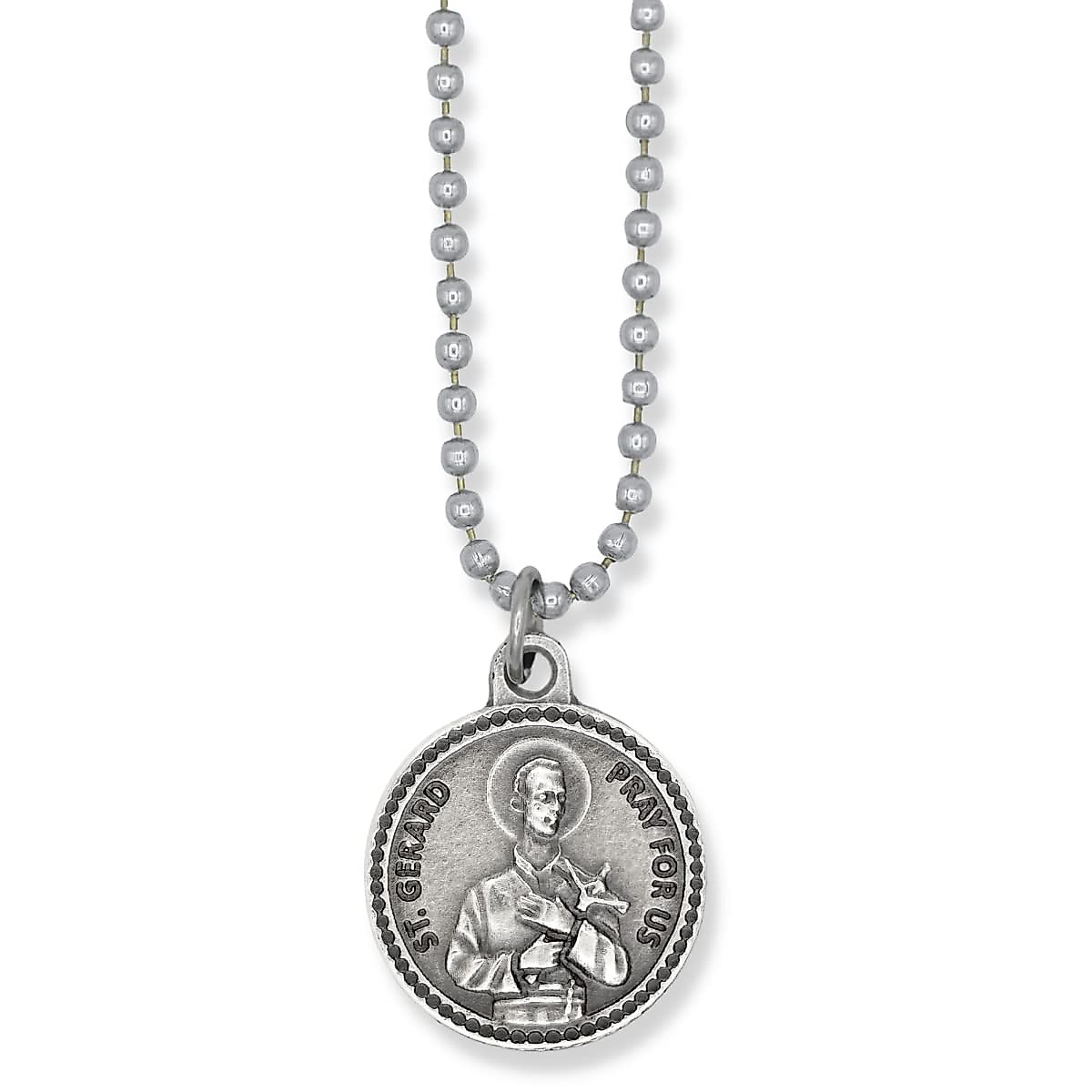 Saint Gerard Necklace Patron Saint of Fertility & Pregnancy Catholic Jewelry - Silver Oxidized Round 7/8" St Gerard Medal with 24" Adjustable Hypoallergenic Ball Chain - Made in Italy