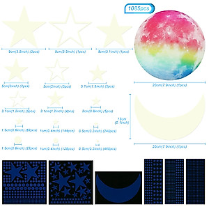 GWHOLE 1085 Pcs Glow in The Dark Stars Stickers Ceiling Wall Decals Moon Stickers for Kids Nursery Bedroom Home Decorations Kids Birthday Gift