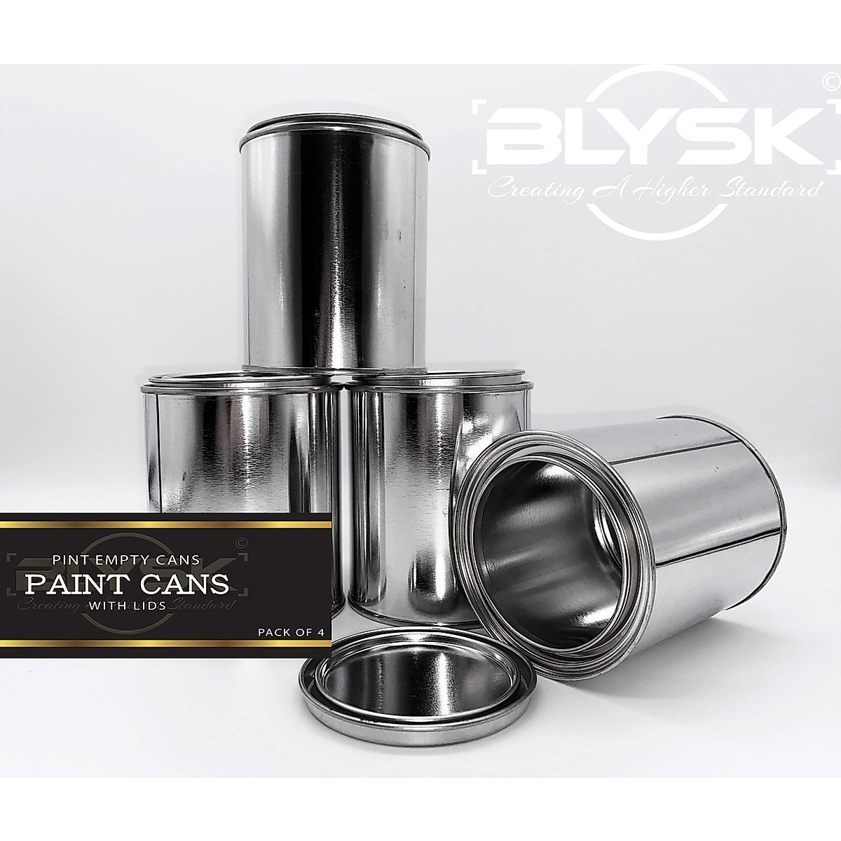 BLYSK Empty Metal Paint Cans with Lids, (Pint Size, 2 Pack) Empty Pint Paint Can Storage, Unlined Multipurpose Storage for Arts and Crafts, DIY Projects, Painting, Garage Organization, Free Can Opener