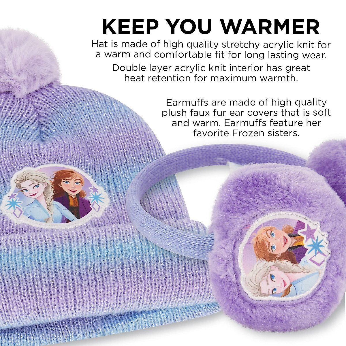 Disney Girls' Winter Hat, Earmuffs and Kids Gloves Set, Frozen for Ages, Age 4-7