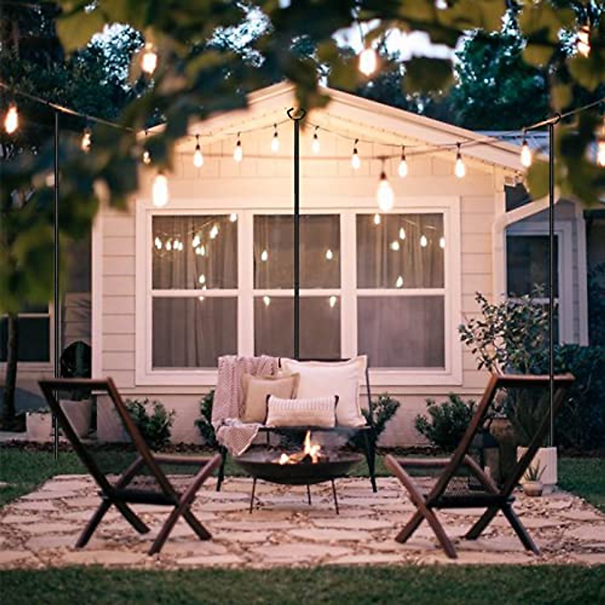 MARVOWARE 4Pcs String Light Poles for Outdoors Weather Resistant,Stainless Steel Tall,Christmas Decoration,Light Pole for House Garden Patio Wedding Cafe Party(No Light Bulb Included)