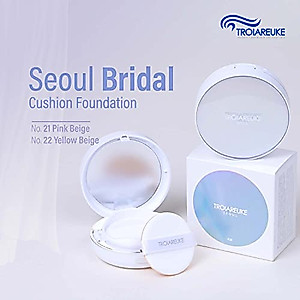 TROIAREUKE Seoul "Bridal" Cushion Foundation(#22, Yellow Beige), Korean Cushion Foundation, K-Beauty, Hydrating, Long-lasting, Lightweight, Natural Finish, Anti-Aging, Moisture, Whitening, SPF 50+
