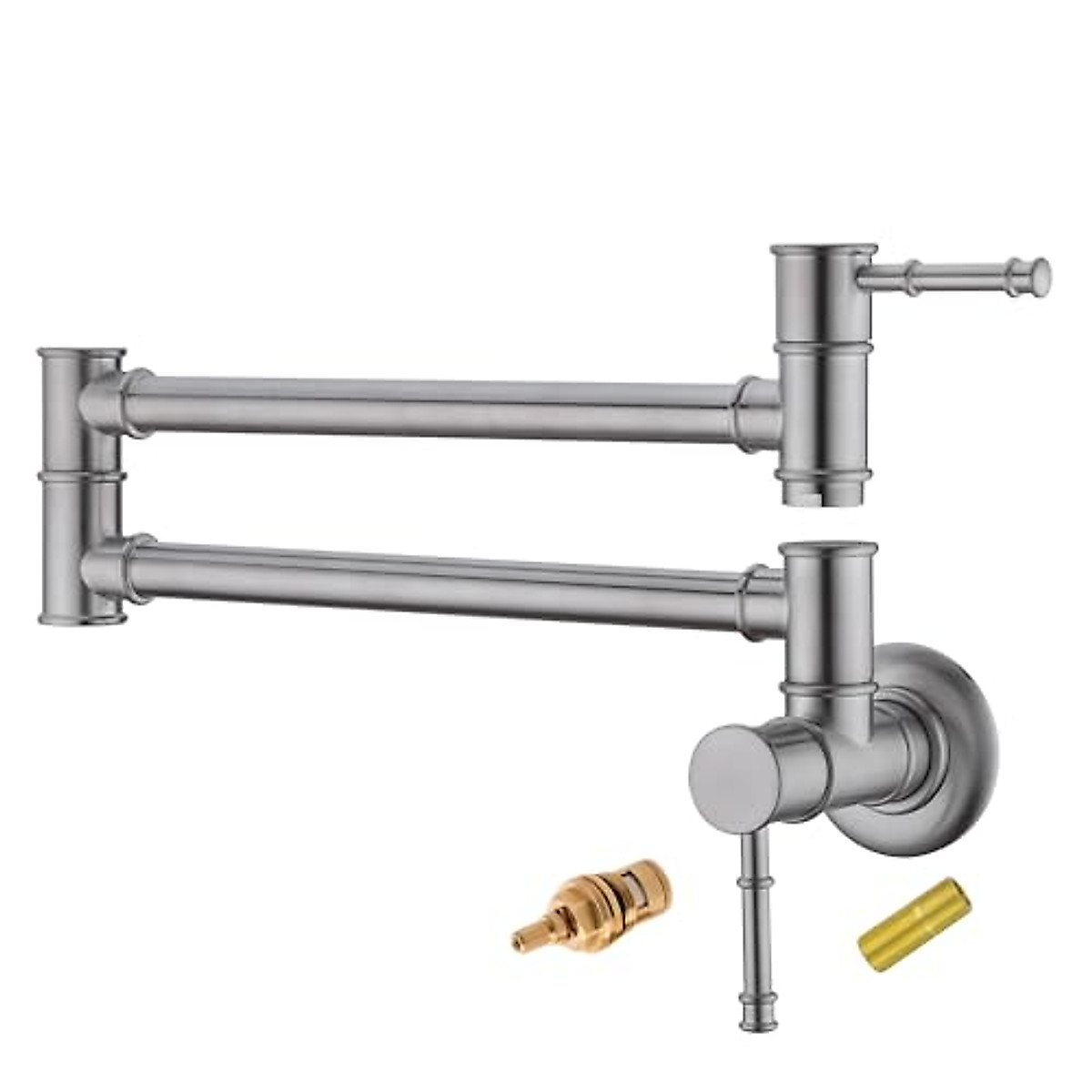 GICASA Pot Filler Faucet Wall Mounted, Double Joint Swing Arm Single Hole Pot Filler Faucet Brushed Nickel, Two Handles Brass Folding Stretchable Kitchen Faucet Pot Filler