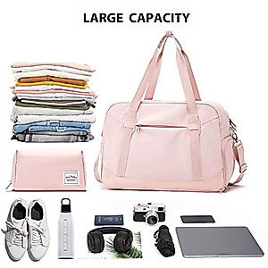 LONG VACATION Women's Travel Duffel Bag with Toiletry Bag, Sports Gym Bag Weekendeer Carry-on Tote with Shoe Compartment and Wet Pocket, School Yoga Bag Fit 15.6inch Laptop (PINK, 18-inch)