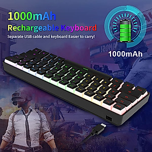 NACODEX Mini 60% Mechanical Gaming Keyboard - PBT Pudding Keycap Bluetooth 5.0 Rainbow Keyboard - 1000mAh Ultra-Compact Keyboard for Win/Mac/PC Gamer (Red Switch White)