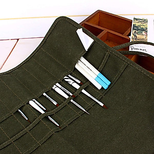 KUIDAMOS 22 Slots Artist Paint Brush Roll Up Bag Paint Brush Holder,Makeup Brushes Case Organizer,Paint Brush Storage Canvas Artist Case Pen Holder for Draw Pen Watercolor Oil Brushes