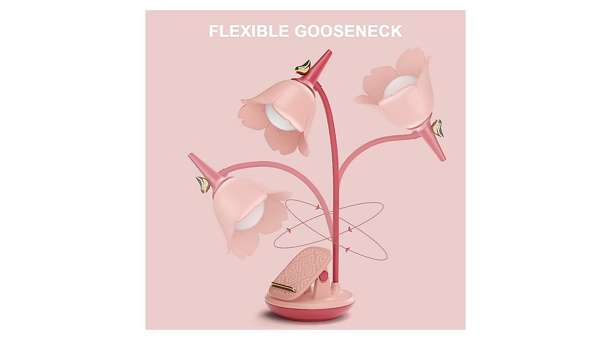 Cute Pink Desk Lamp with Clamp | Rechargeable & Dimmable LED