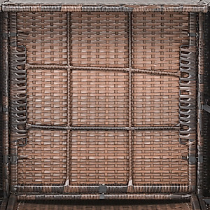 Outsunny 6 Piece Patio Dining Set, PE Rattan Furniture Set with 2 Chairs Cushions & Outdoor Three Seat Sofa, Woodgrain Slatted Dinner Table, Beige