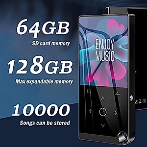 64GB MP3 Player with Bluetooth, Sunoony Music Player with FM Radio, Built-in HD Speaker, HiFi Lossless Sound, TF Card, Earphone, Voice Recorder/Video/Photo Viewer/E-Book Player for Kids, Running, Gift